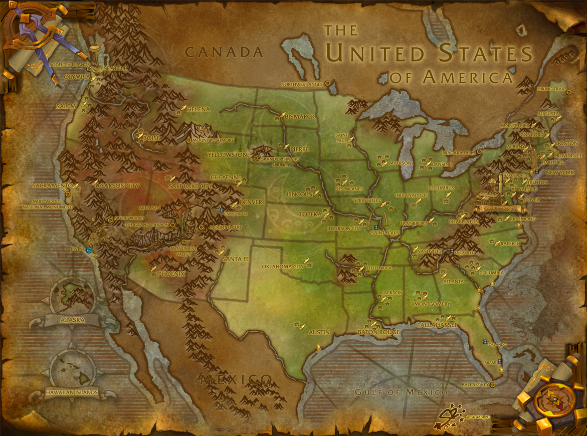 Increíble mapa de Estados Unidos al estilo World of Warcraft - AlterTime