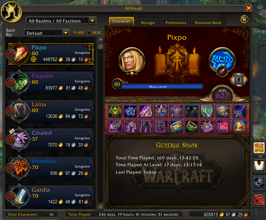 Ten a mano todos los datos de tus alters gracias al addon AltVault - AlterTime